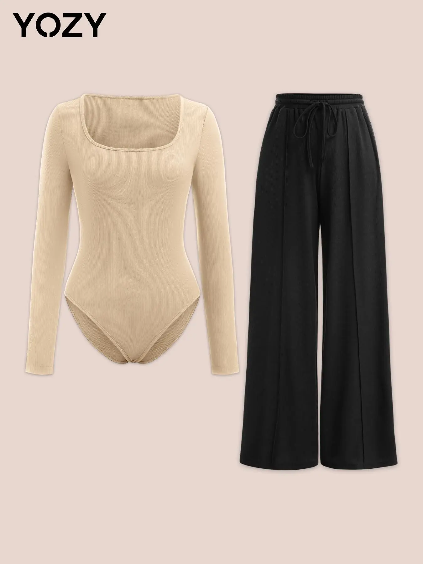 YOZY Women's 2pcs Spring Minimalist Body Jumpsuit & Wideleg Pants ...