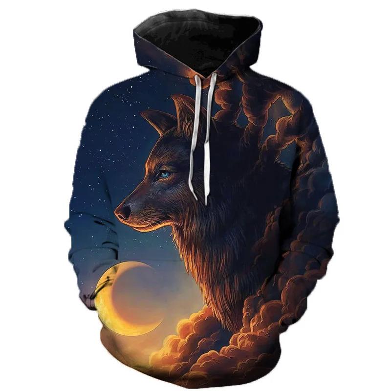 3D Wolf Hoodies Men Hooded Animal Wolf Printed Hoodie Sweatshirts ...