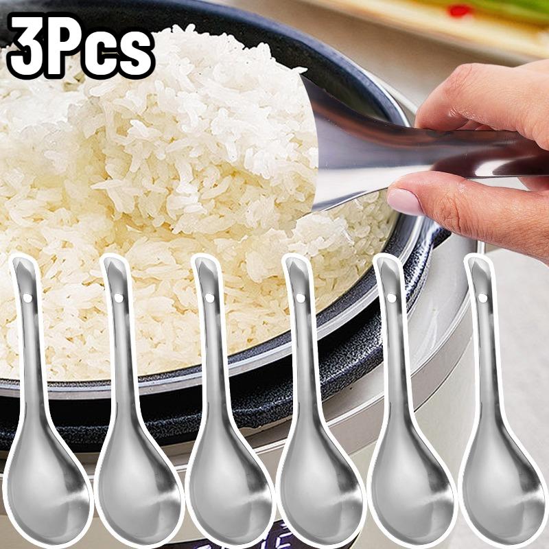 1/3Pcs Thicken Stainless Steel Rice Spoon Long Handle Rice Cooker ...