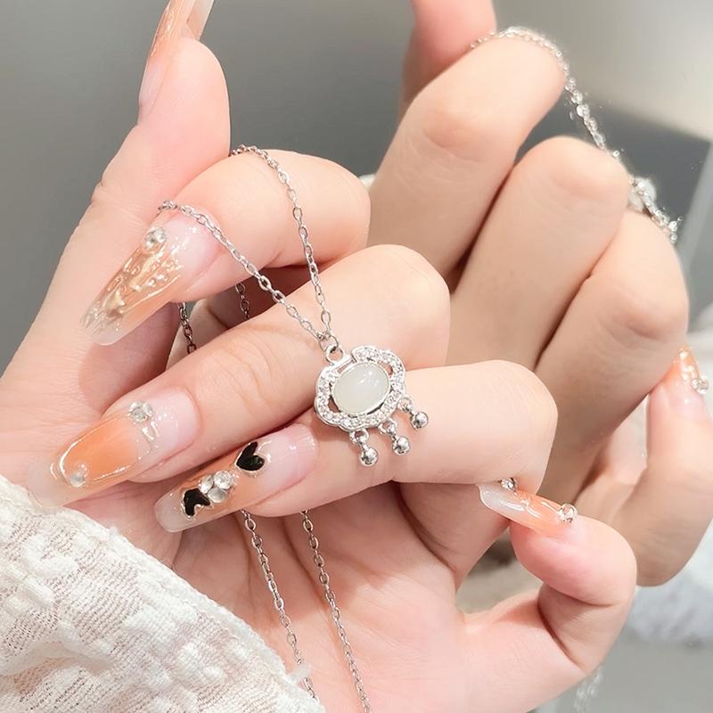 Peace Lock White Chalcedony Necklace for Women 2024 Summer New - TikTok ...