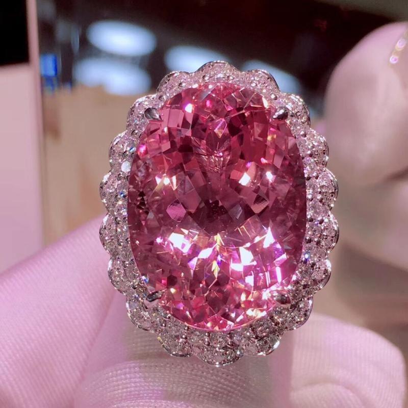 Cincin Terbuka, Zirkon Merah Jambu Telur Merpati, Mewah dan Elegan ...