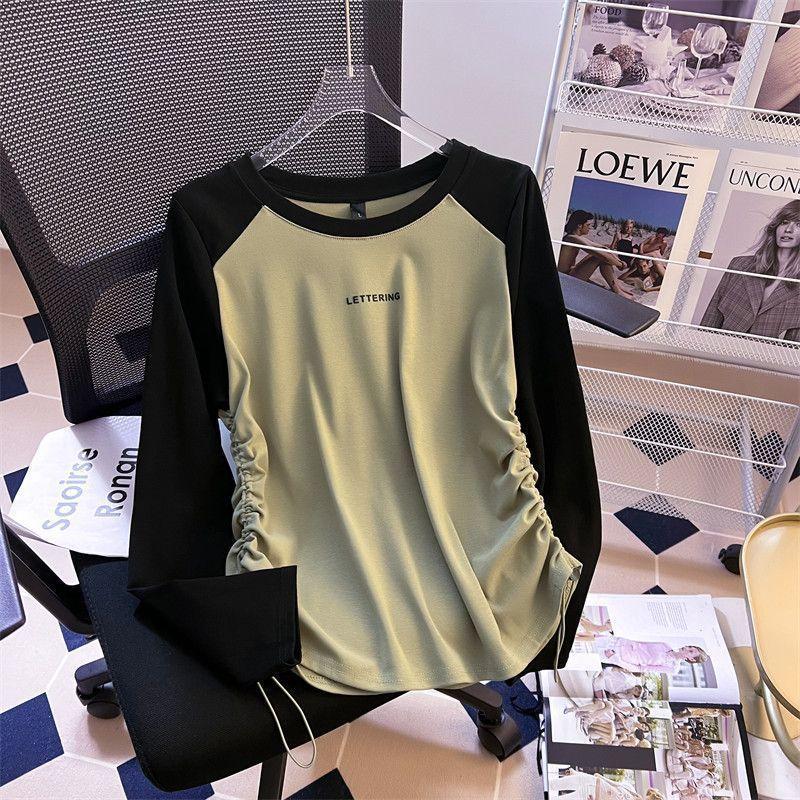 Baju-T Gadis, Bersaiz Besar Sedikit, Rekaan Tali Serut, Bahu - TikTok Shop Malaysia