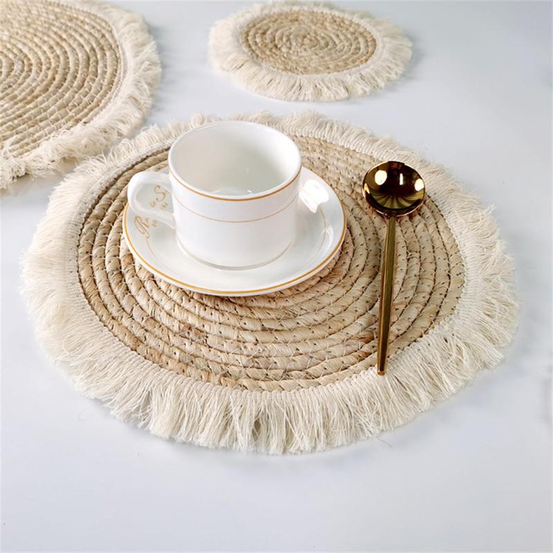 Hand-woven Mat Tassel Edge Thick Insulation Mat Small Tea Coaster ...