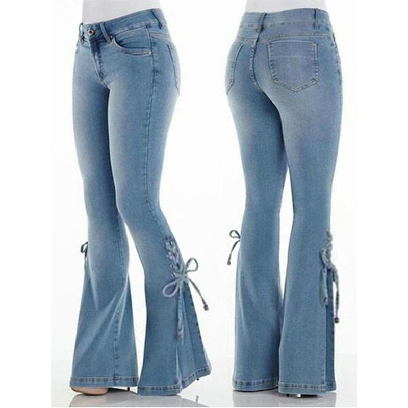 Seluar Denim, Pinggang Tengah, Rekaan Bertali, Boleh Diregangkan ...