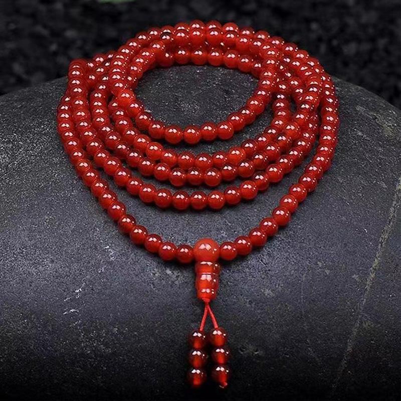 Gelang Manik Batu Akik Merah, Alamiah, Berbilang Bulatan, Manik ...