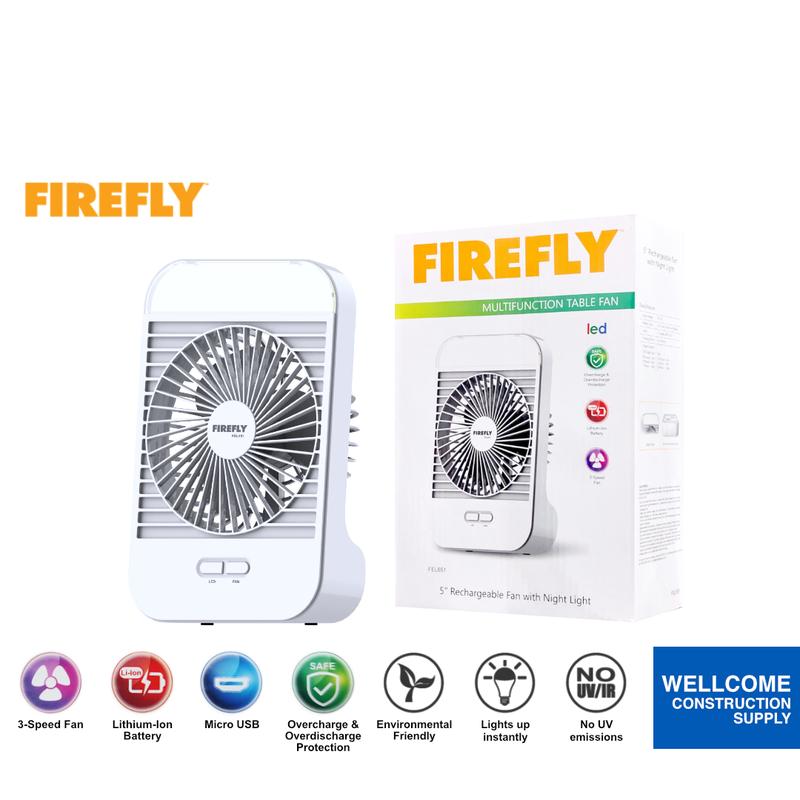 Firefly 5" Rechargeable AC/DC Fan with Night Light FEL651 - TikTok Shop ...
