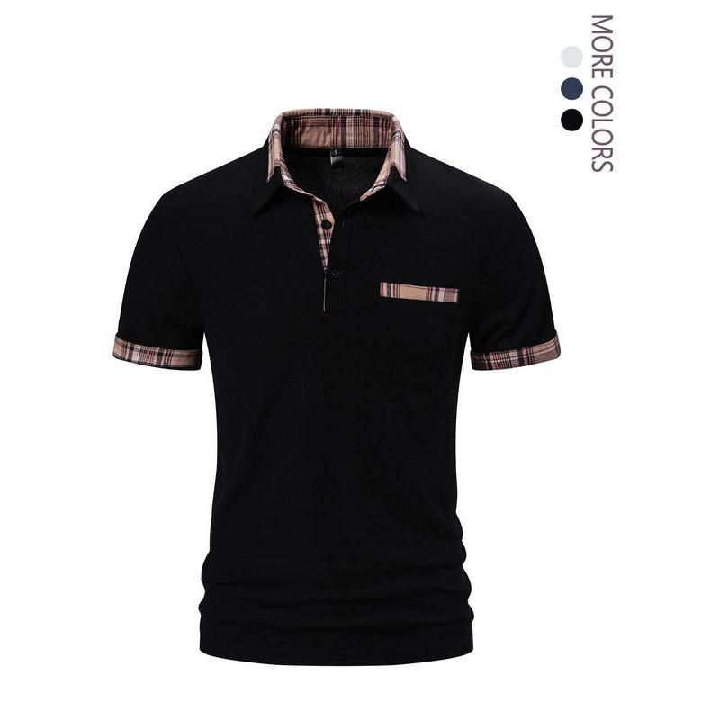 Men's Regular Fit Patchwork Print Contrast Binding Polo Shirt, Shirts ...