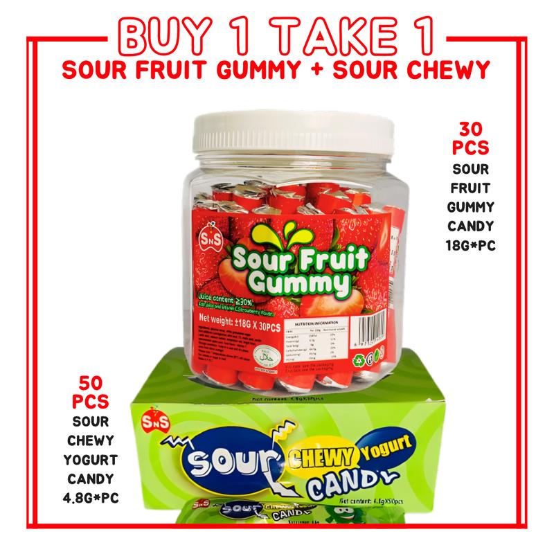BUY 1 TAKE 1 Sour Fruit Gummy + Sour Chewy Yogurt Candy / Summerfruit ...