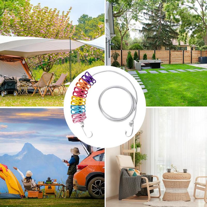 Travel Camping Washing Line Long Compact 12 Peg Clip Drying Portable ...