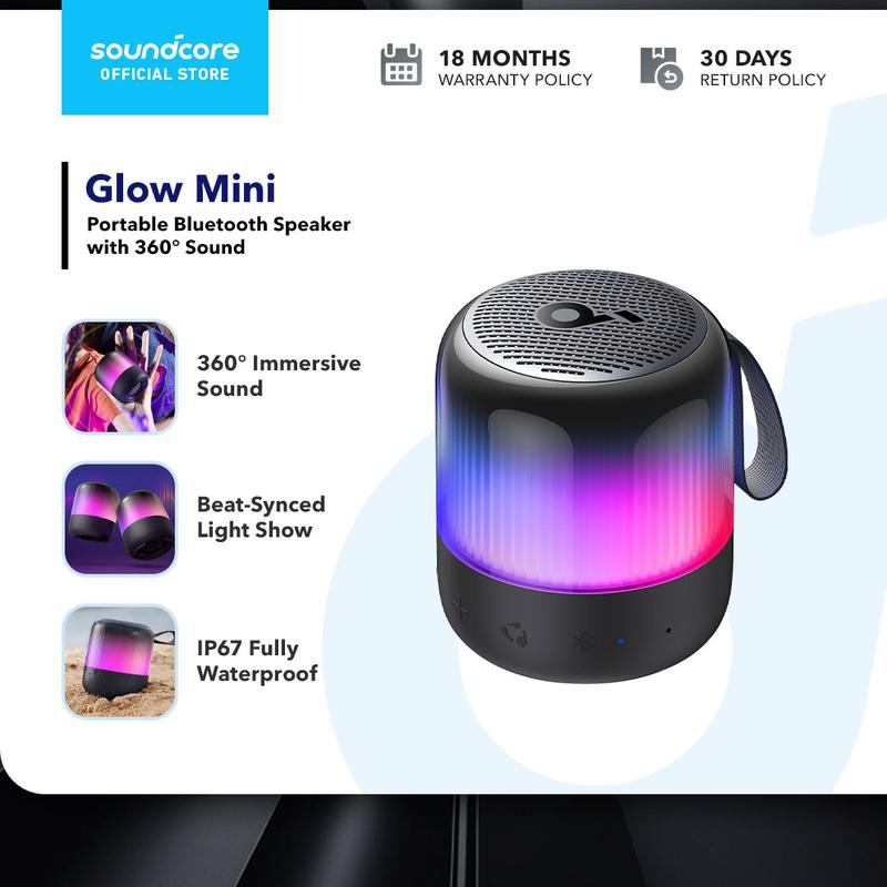 Soundcore Glow Mini Compact Speaker with Beat-Driven 360 Multicolor ...
