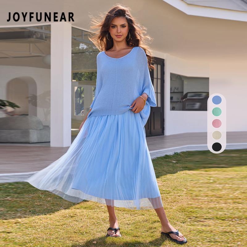 Joyfunear Women's Solid Color Knit Top & Dress Two piece Set Elegant ...