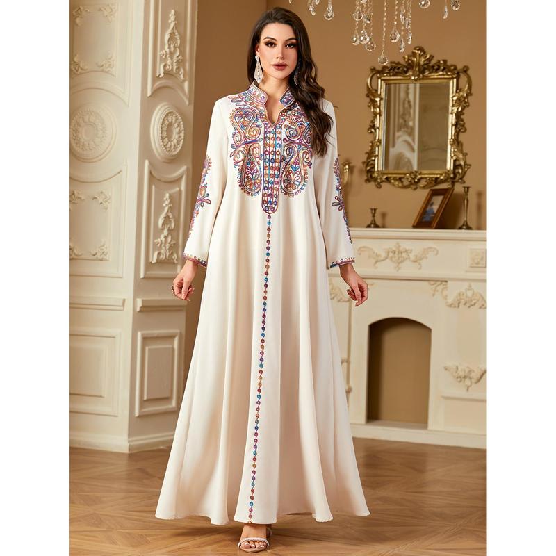 Gaun Abaya Muslim, Gaya Timur Tengah, Gaun Bersulam Labuci Elegan ...