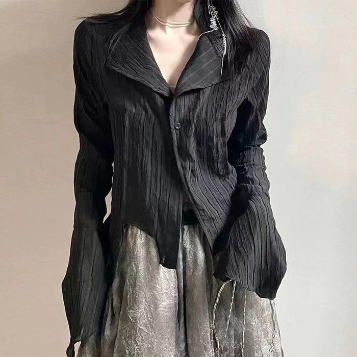 Promo Atasan Hitam Wanita Lengan Panjang Kemeja Basic Casual Korean ...