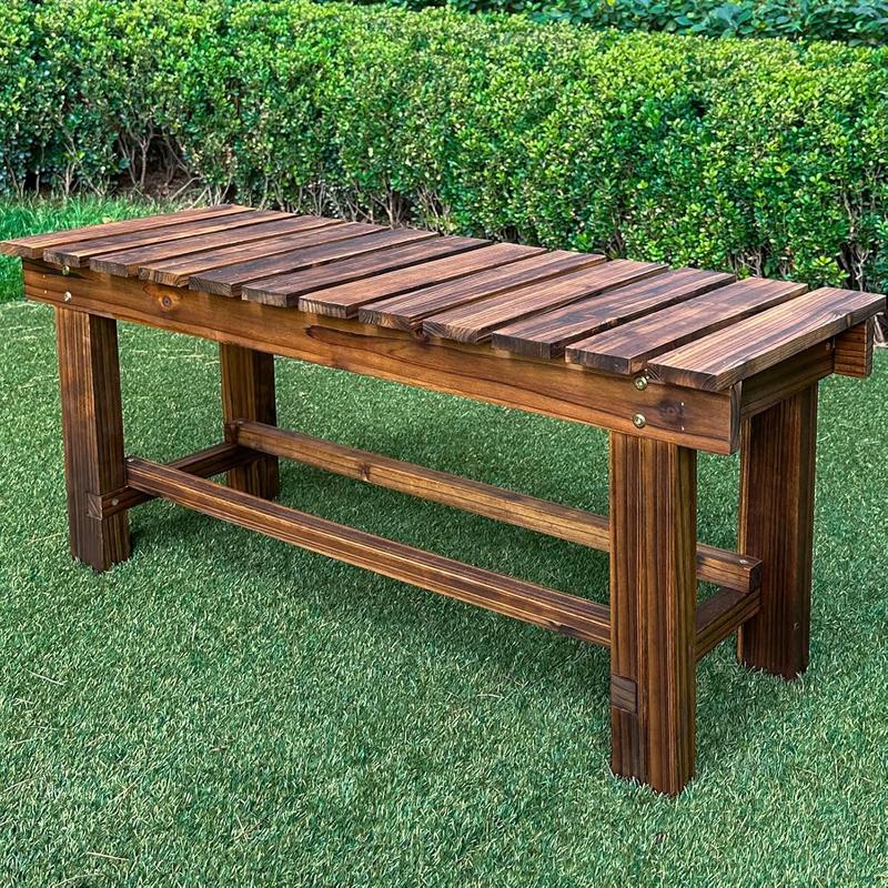 Outdoor Garden Bench, 2-Person Wood Patio Bench Weatherproof Outdoor Backless Bench, Anti ...