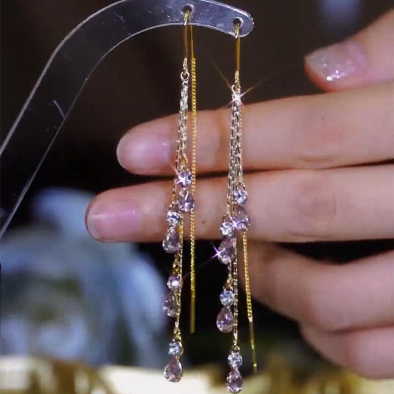 Internet Hot Light Luxury Minority Purple Crystal Long Water Drop ...