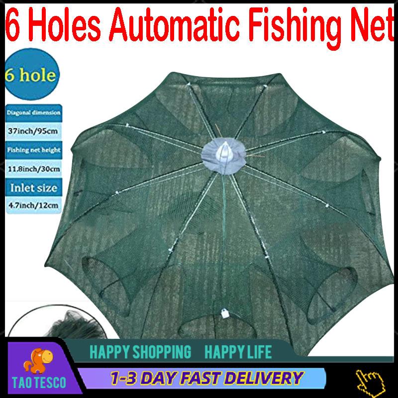 Folding Umbrella Fish Net 6 Hole Shrimp Cage Crab Fish Trap Cast ...