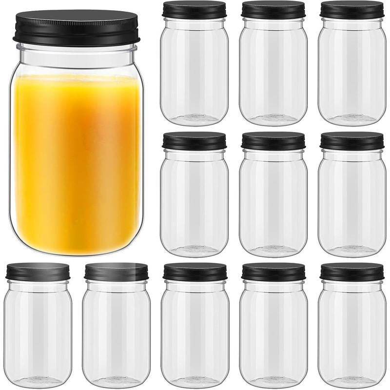 12 Pack 16 oz Clear Plastic Jars Reusable Storage Container Plastic ...