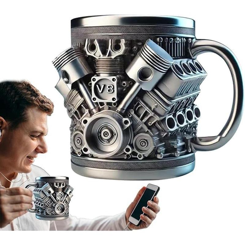 V8 Engine Design Stainless Steel Coffee Mug, Personalized Engines ...