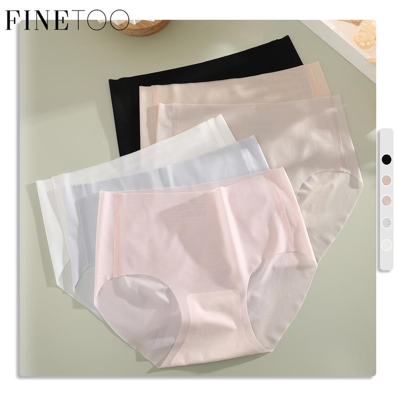 FINETOO Women Ice Silk Seamless Briefs Sexy Mid-Waist Transparent ...
