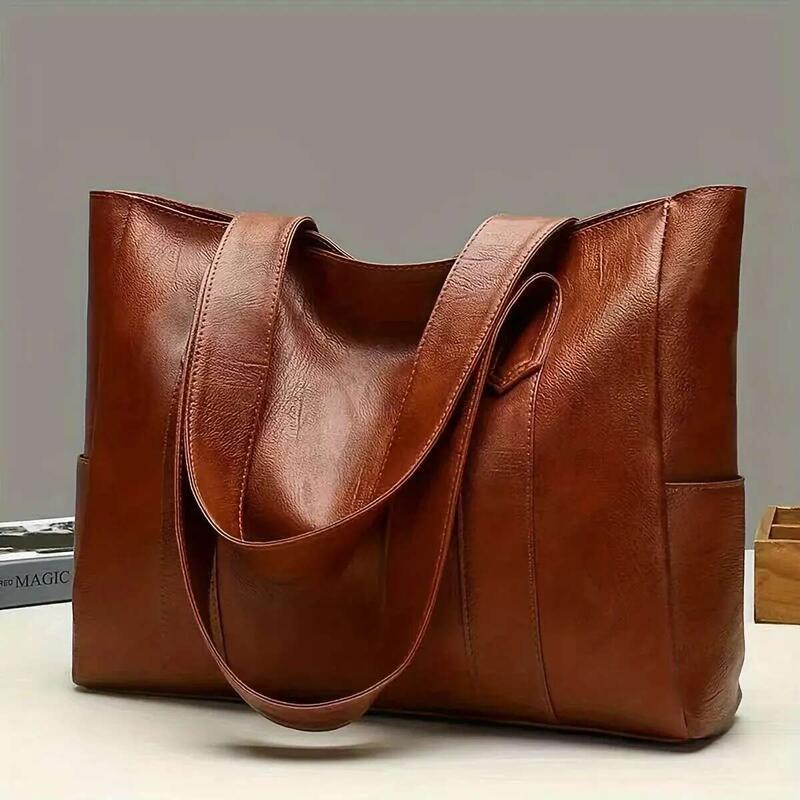 Beg Tote Berkapasiti Besar, Gaya Vintaj, Kulit Vegan Retro, Beg Bahu ...