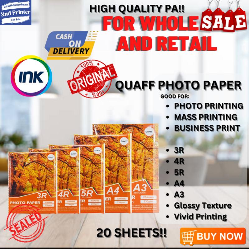 Quaff Photo Paper A4 | 5R | 4R | 3R Glossy 180 & 230gsm 20Sheets ...