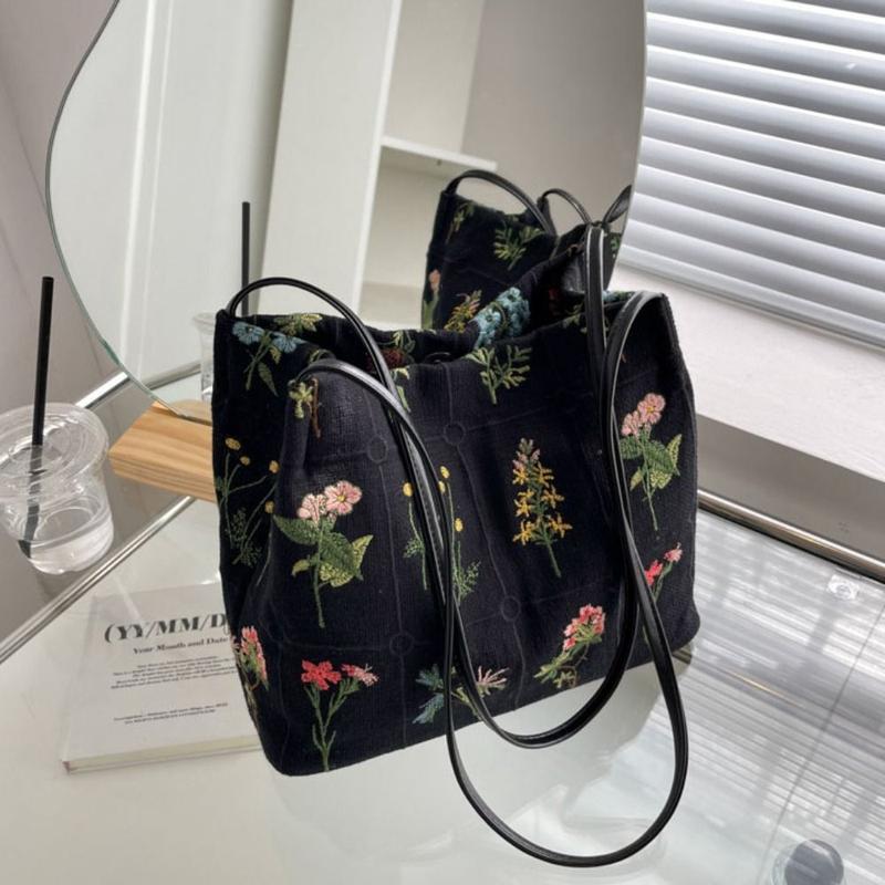 Vintage Zipper Flower Embroidered Shoulder Bag Underarm Bag Handbag ...