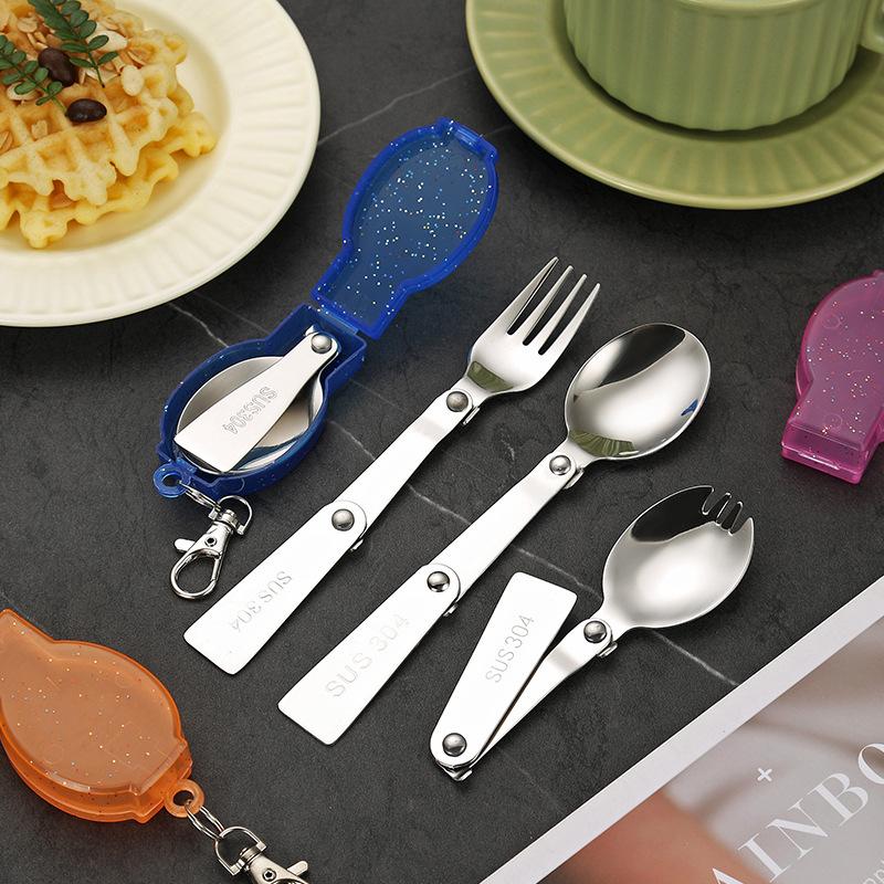 304 Stainless Steel Foldable Spoon Fork Set Portable 3-Fold Utensils ...