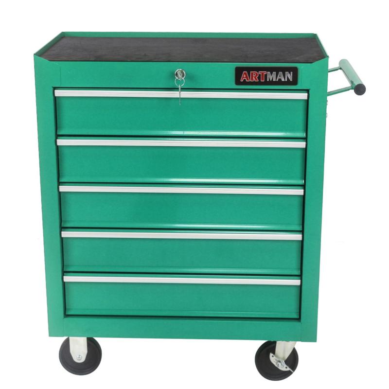 5-Drawer Green Tool Cart on Wheels, Lockable Storage, Ball-Bearing ...