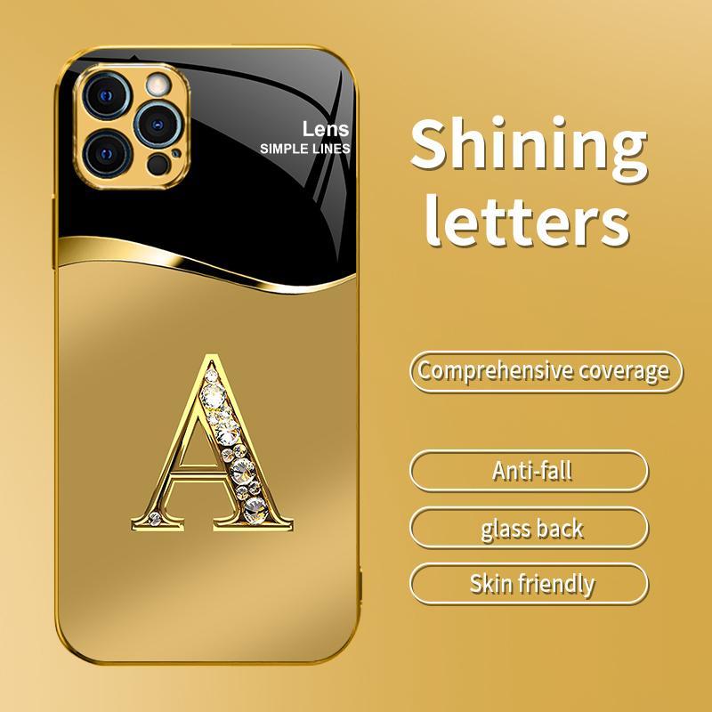 Suitable for [iPhone 12 Pro Max] New high-end gold letter glass mobile phone case New business ...