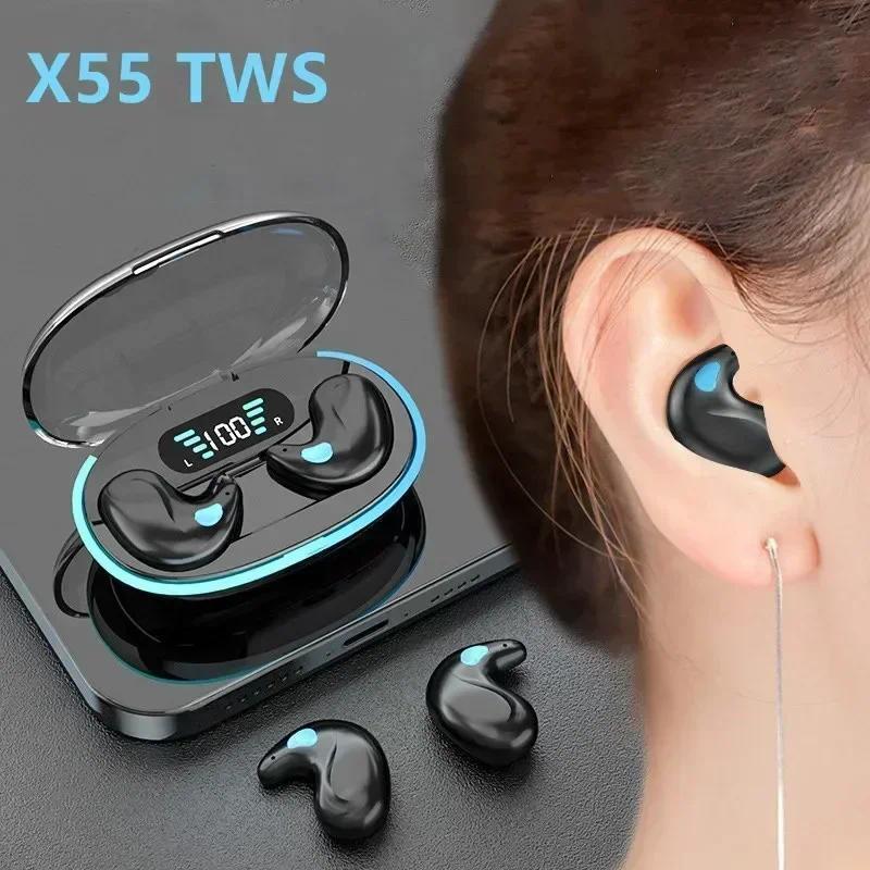 X55 Sleeping Earbuds Wireless Mini Headphones For Work TWS Bluetooth ...