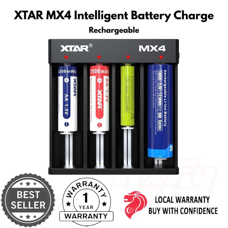 XTAR MX4 Intelligent Battery Charger, Upgraded 18650 4 Slot Charger ...