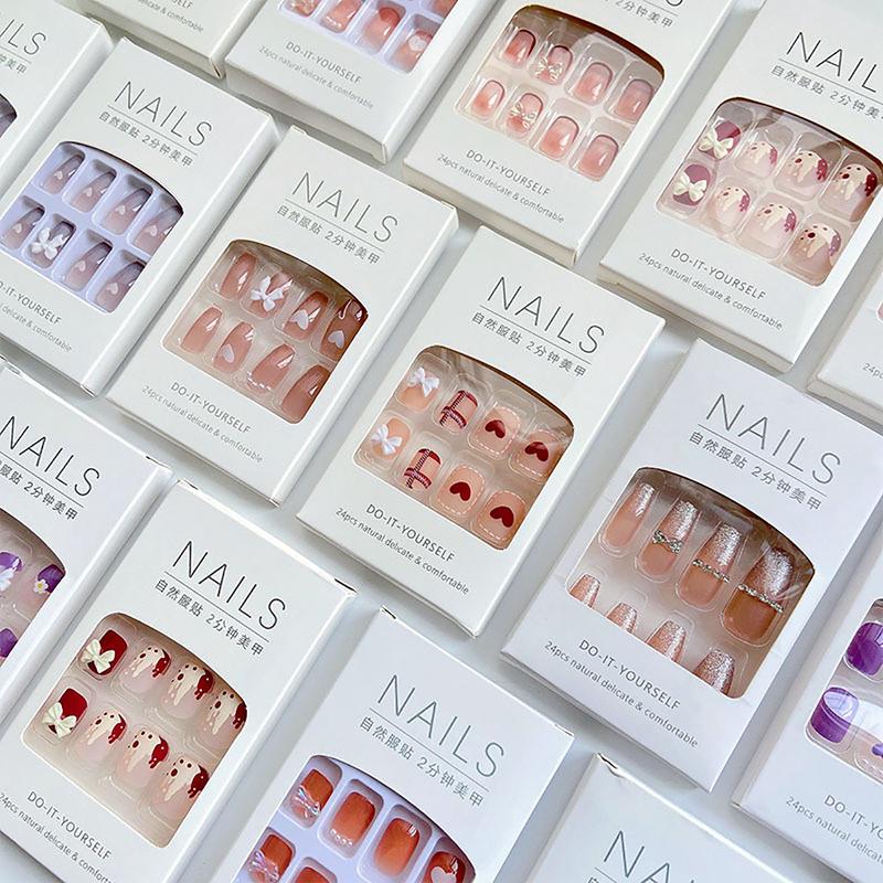 BOX 24PCS fake nail set with glue fake nail art set fake nails - TikTok ...