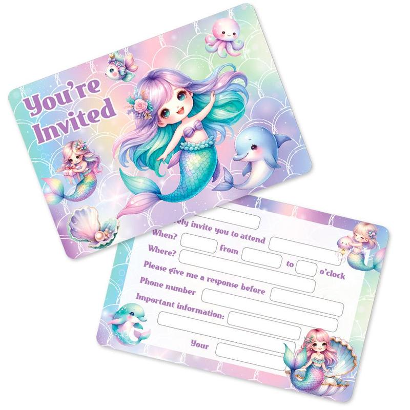 Mermaid & Bee Pattern Invitation Card, 2 Counts/set Editable Invitation ...