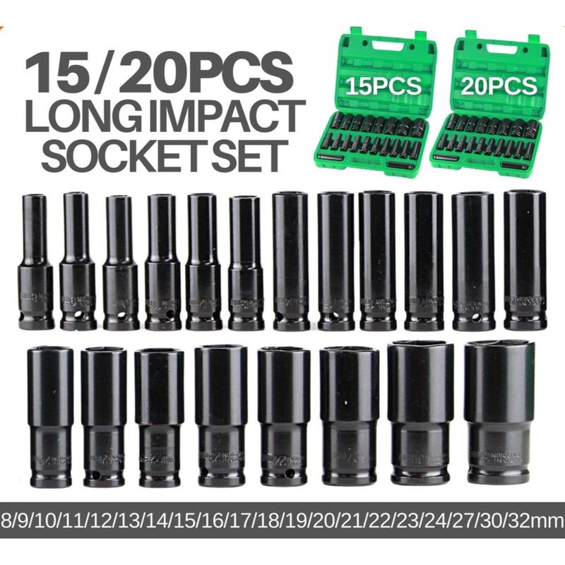 Impact Socket Set 15PCS / 20PCS 1/2 Inch Long Black Deep Box - TikTok ...