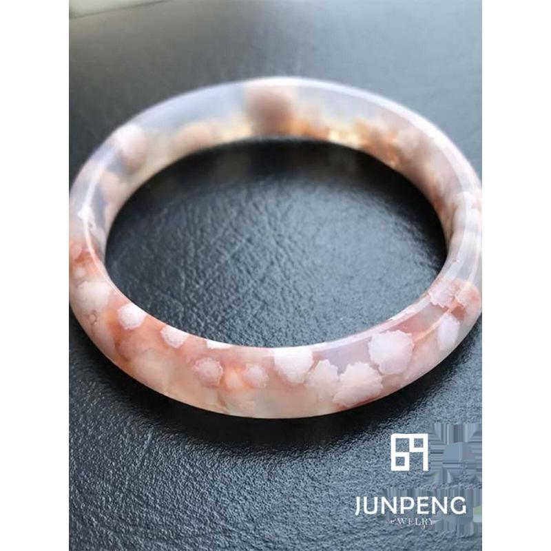 Gelang Tangan Jed Batu Akik Kristal, Alamiah, dengan Corak Bunga ...