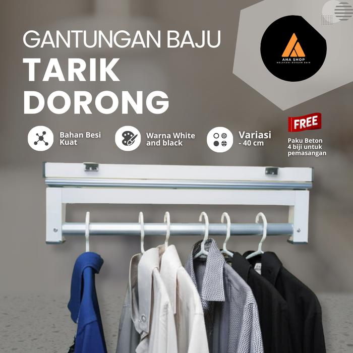Promo Gantungan Baju sleding Tarik dorong ukuran 40cm penyimpanan ...