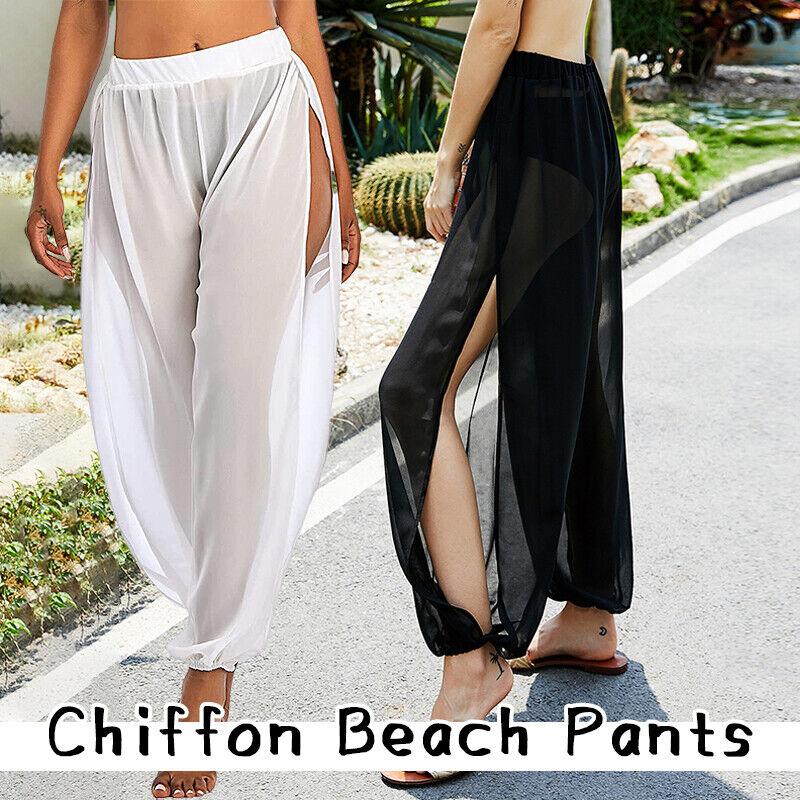 Women's Summer Chiffon Split Pants Summer Beach Pants Sunscreen Pants ...
