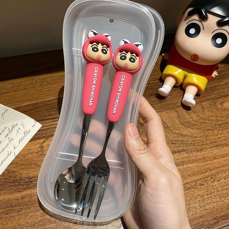 Cartoon Crayon Shin-chan Spoon Fork Tableware Set Stainless Steel ...