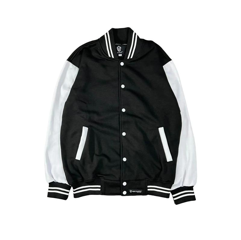 NGK Jaket Varsity Polos Blackwhit Baseball Fleece Tebal Panjang - Shop ...
