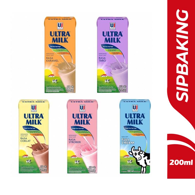 Ultra Milk Susu UHT 200ml Cokelat Stroberi Full Cream Karamel Taro ...