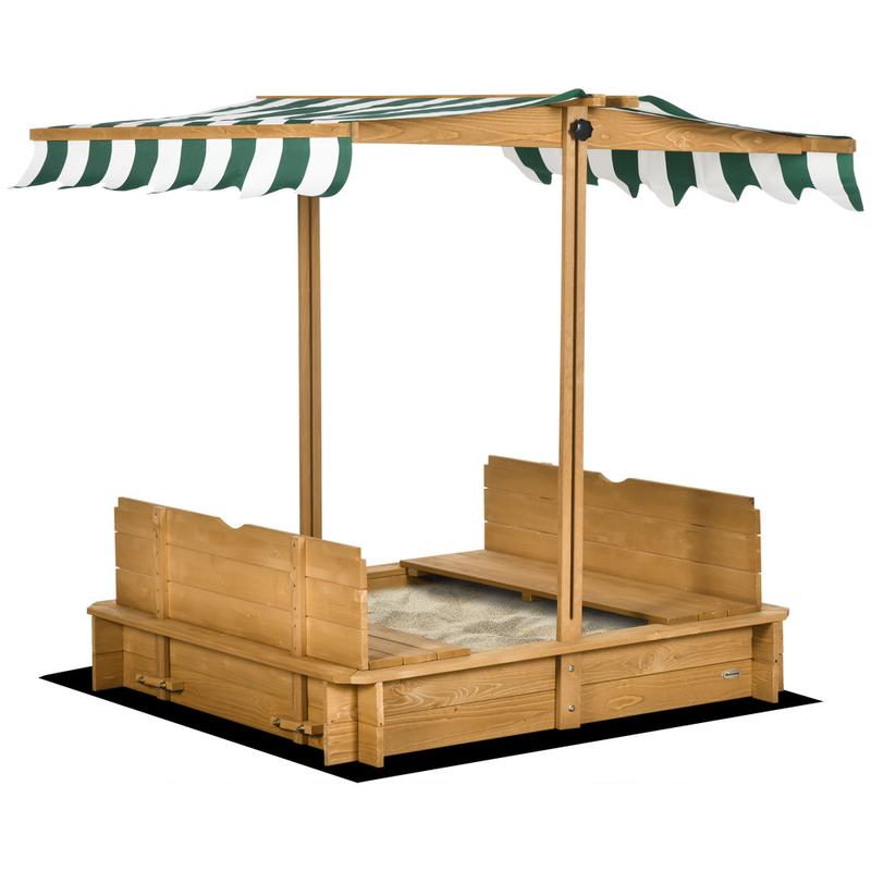 Outsunny Wooden Kids Sandbox with Cover, Children Outdoor Sand Box with ...