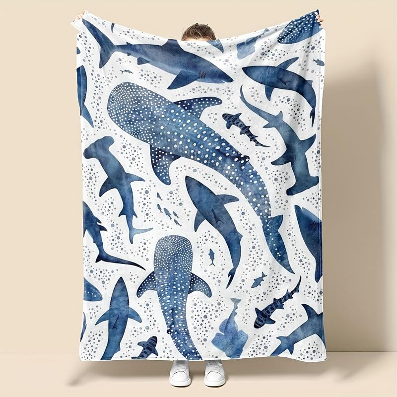 Romantic ocean style whale shark pattern warm blanket children adult ...