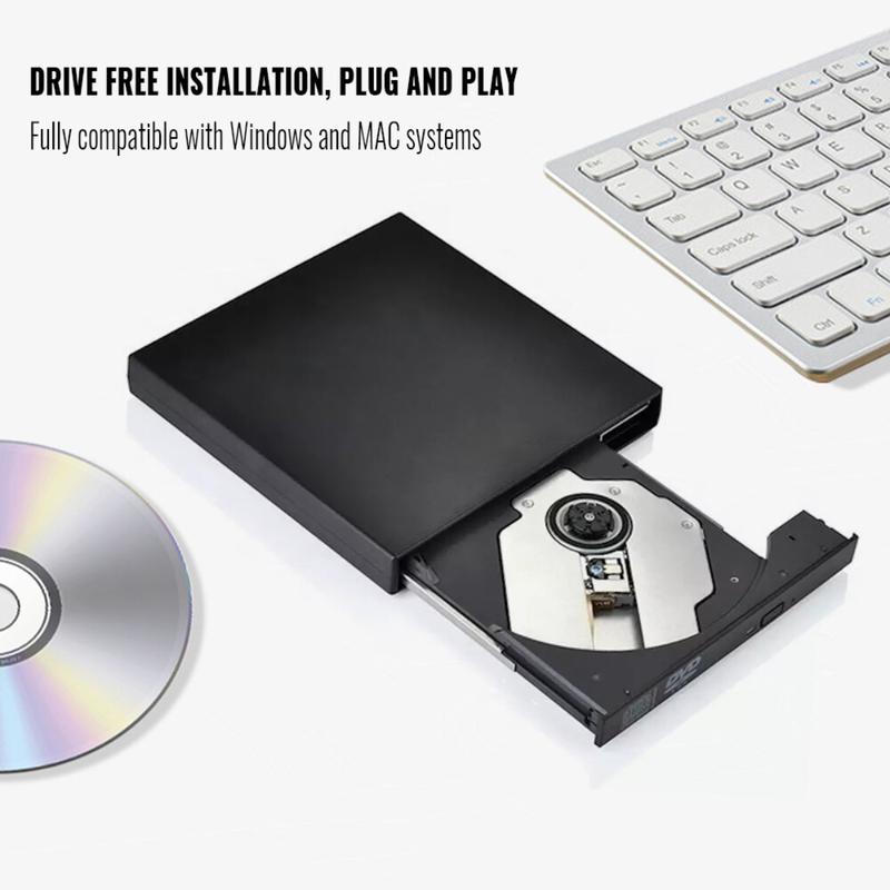 External CD DVD Drive USB 2.0 Slim Protable External CD-RW Drive DVD Player for Laptop Notebook ...