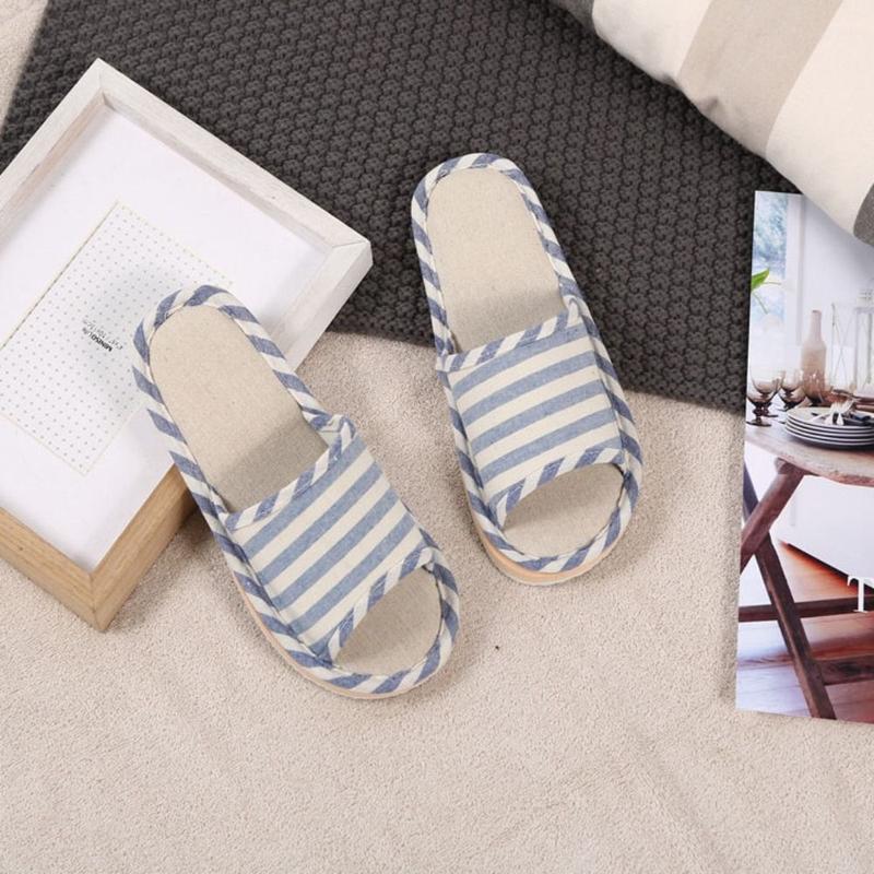 Cozy Non-Slip Linen Stripe Slippers Durable Breathable Indoo - TikTok ...
