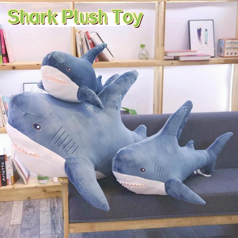 (COD)Giant Shark Plush Toy Soft Stuffed Doll Cute Animal Reading ...