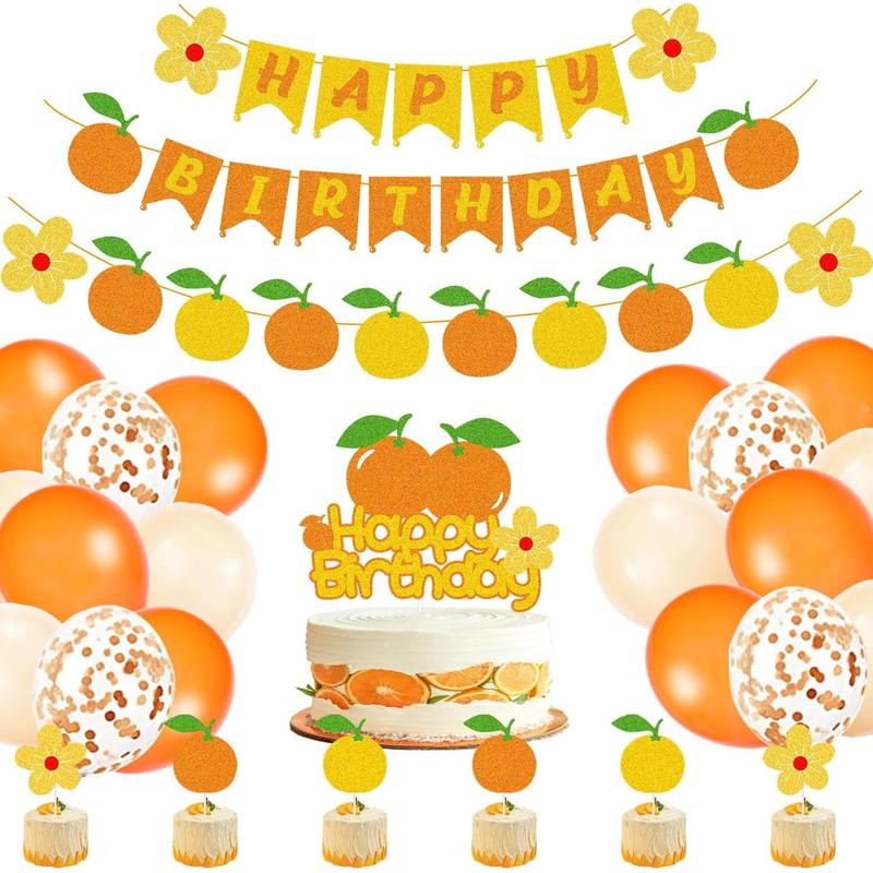Orange Birthday Party Decoration Set with Orange Happy Birthday ...