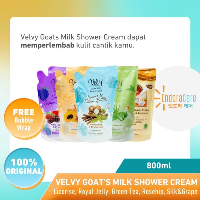 Jual VELVY Goats Milk Shower Cream Sabun Mandi Cair Refill Pouch 800ml ...