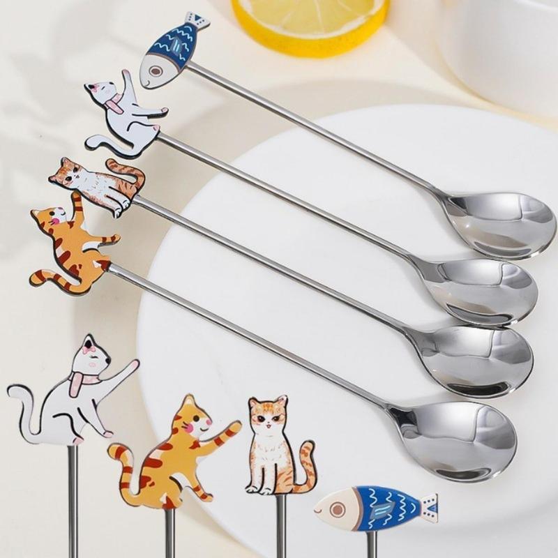 Cartoon Cat Spoon Kitchen Spoons Stainless Steel Coffee Spoon for Drink ...