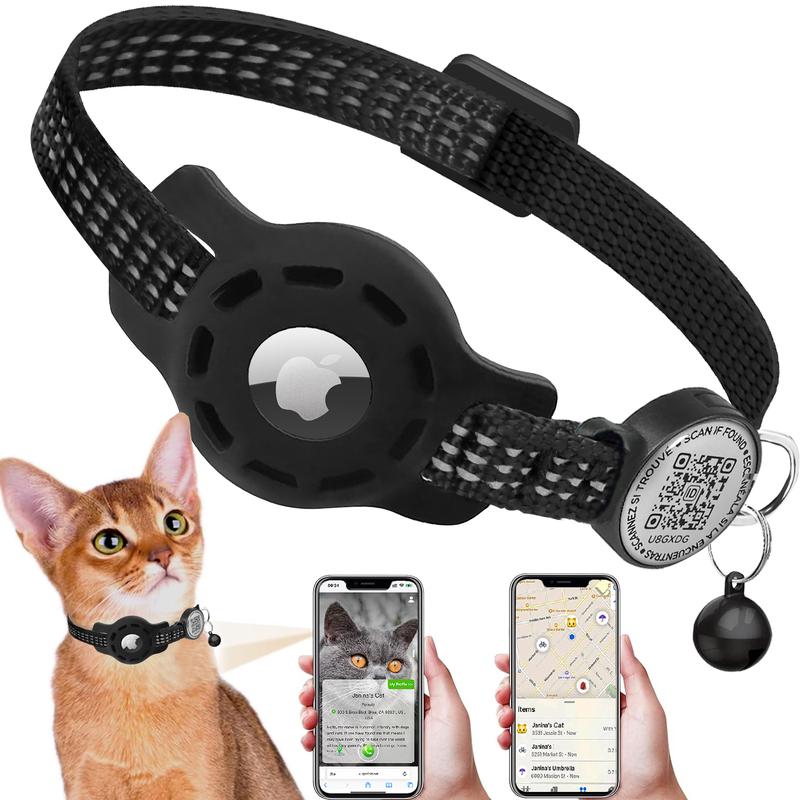 GPS Cat Collar with QR Code Name Tag and AirTag case, Reflective ...