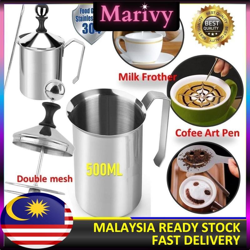 500ML Stainless Steel Milk Frother Hand Pump Foamer Frothing - TikTok ...
